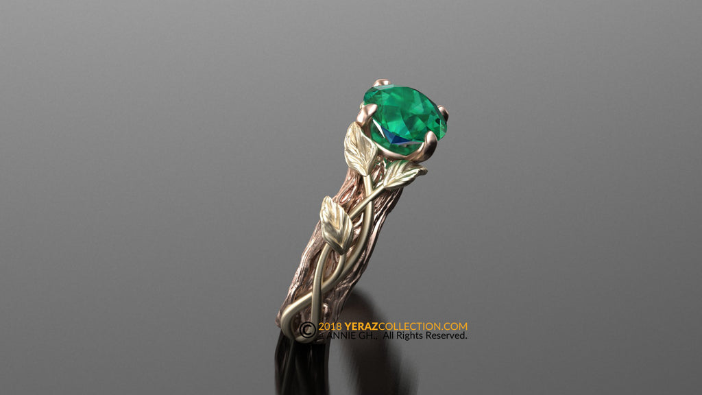 Custom made Two Tone Gorgeous & Unique Emerald Leaf Engagement Ring ...