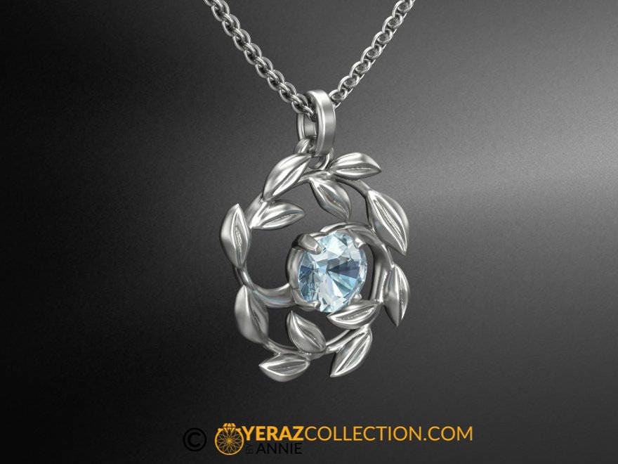 Nature Inspired Leaf Pendant, 14K Gold, Aquamarine Pendant,Necklace,Go ...